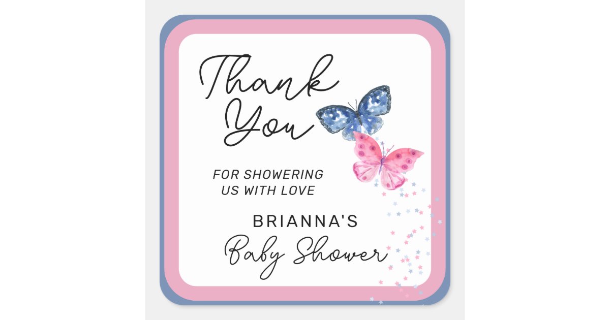 Butterflies Twins Baby Shower Thank You Square Sticker | Zazzle