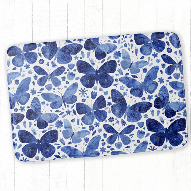 Butterflies Watercolor Blue Bath Mat | Zazzle