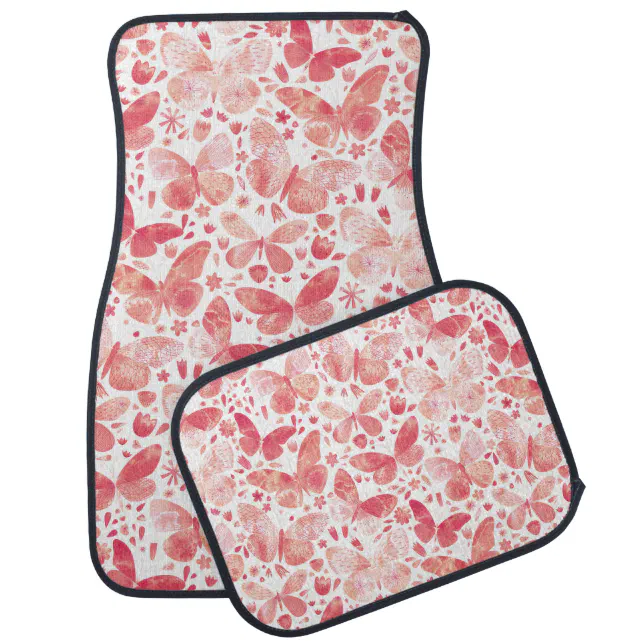 Butterflies Watercolor Coral Pink Car Floor Mat | Zazzle