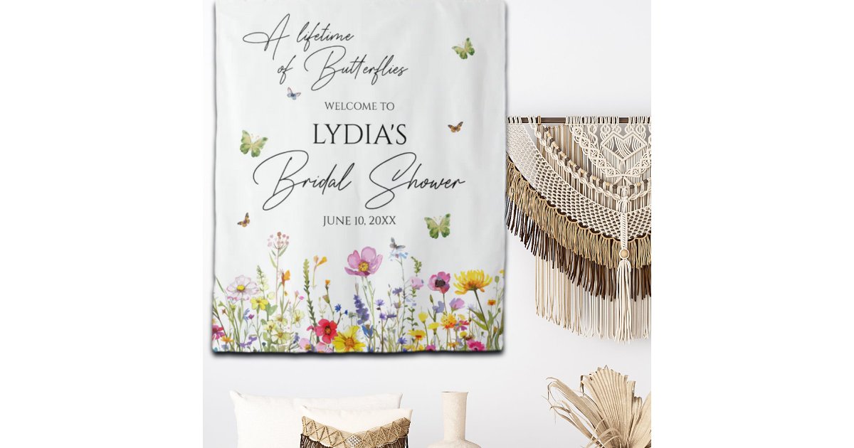 Butterflies Wildflower Bridal Shower Backdrop | Zazzle