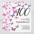 Butterfly 100th Birthday Invitation Pink /Purple | Zazzle