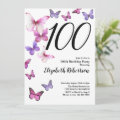Butterfly 100th Birthday Invitation Pink /Purple | Zazzle