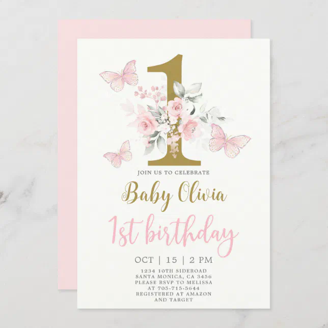 Butterfly 1st Birthday Invitation | Zazzle