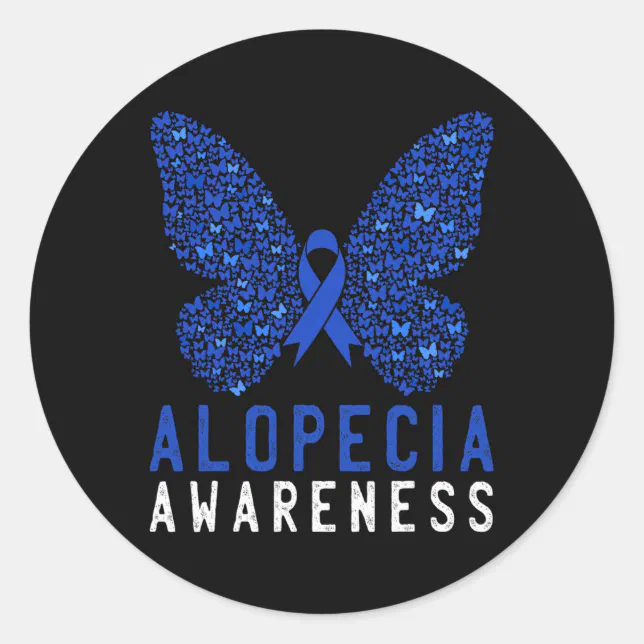 Butterfly Alopecia Awareness Blue AA Ribbon Suppor Classic Round ...