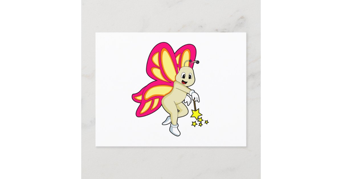 Butterfly as Wizard with Magic wand Postcard | Zazzle