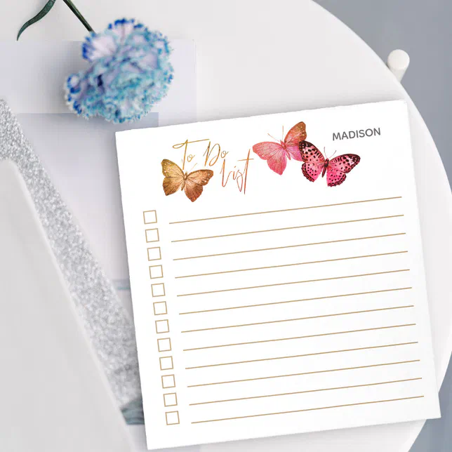 Butterfly Autumn Pink Personalized Checklist Notepad | Zazzle