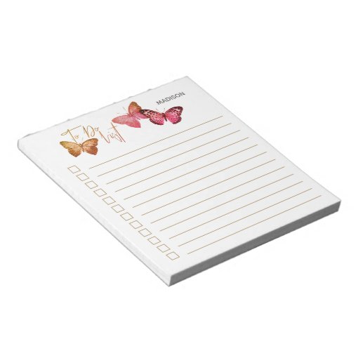 Butterfly Autumn Pink Personalized Checklist Notepad | Zazzle