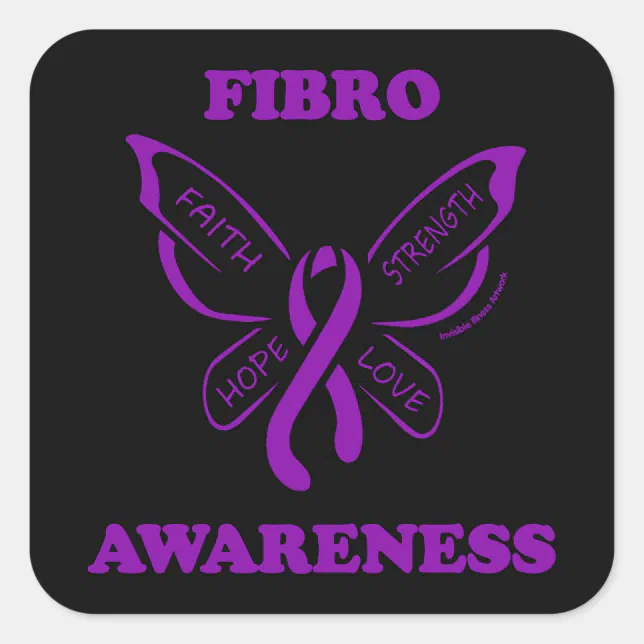 Butterfly/Awareness...Fibro Square Sticker | Zazzle