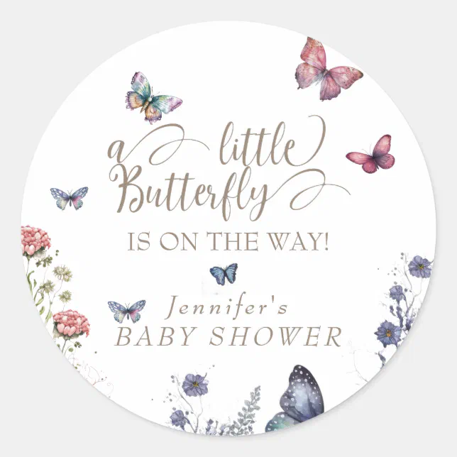 Butterfly Baby Shower Classic Round Sticker | Zazzle