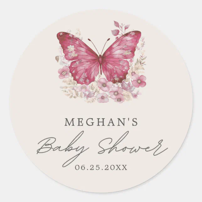 Butterfly Baby Shower Classic Round Sticker | Zazzle