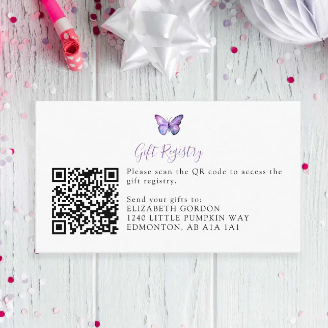 Butterfly Baby Shower Gift Registry Info QR Code Enclosure Card | Zazzle
