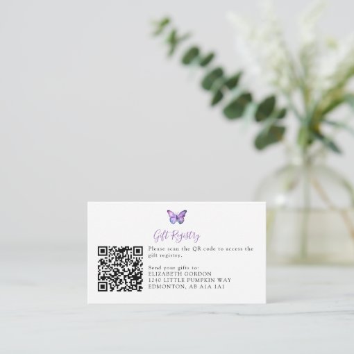 Butterfly Baby Shower Gift Registry Info QR Code Enclosure Card | Zazzle