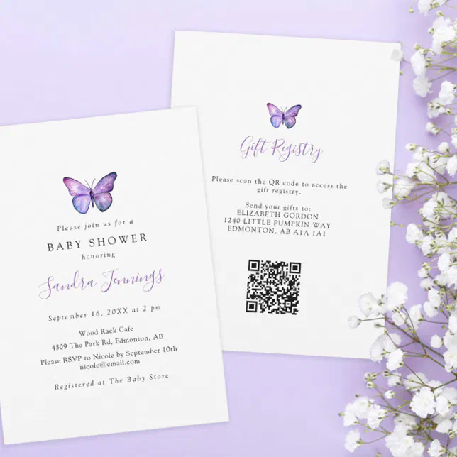 Butterfly Baby Shower Gift Registry QR Code Invitation | Zazzle