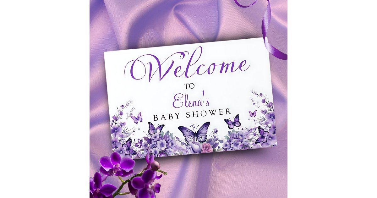 Butterfly Baby Shower Purple Welcome Sign | Zazzle