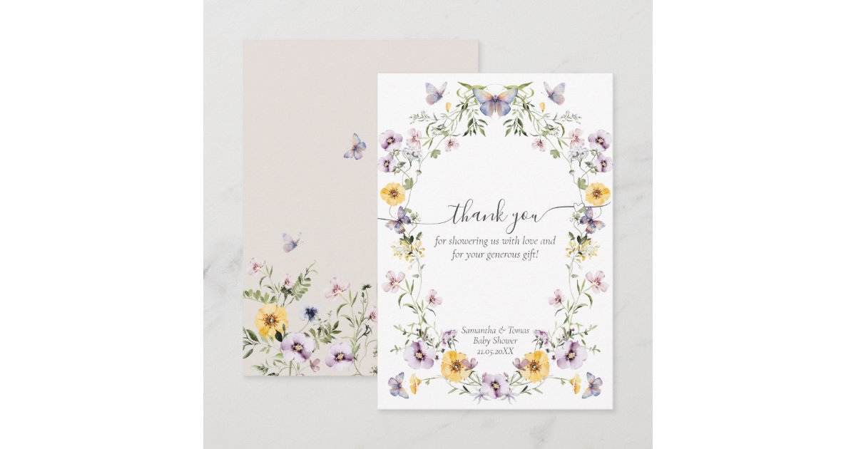 Butterfly Baby Shower Wildflower Thank You Card | Zazzle