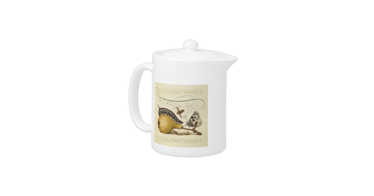 Butterfly Bee Fruit Insect Illustration Teapot | Zazzle