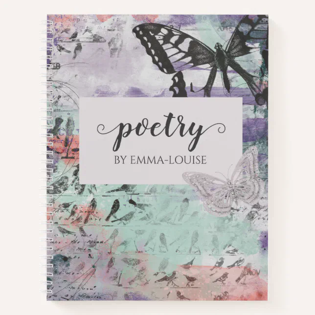 Butterfly Birds Abstract Personalized Poetry Notebook | Zazzle