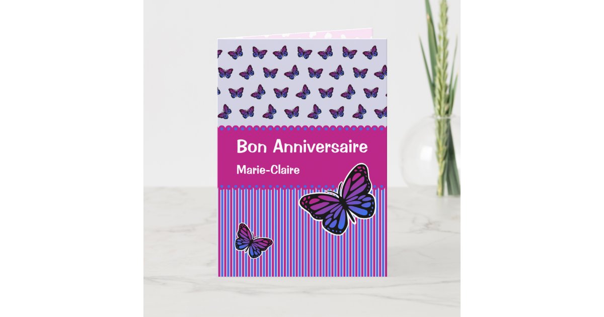 Butterfly birthday custom name french card | Zazzle