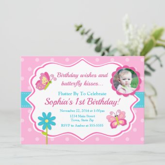 Butterfly Birthday Invitation 1st Birthday | Zazzle