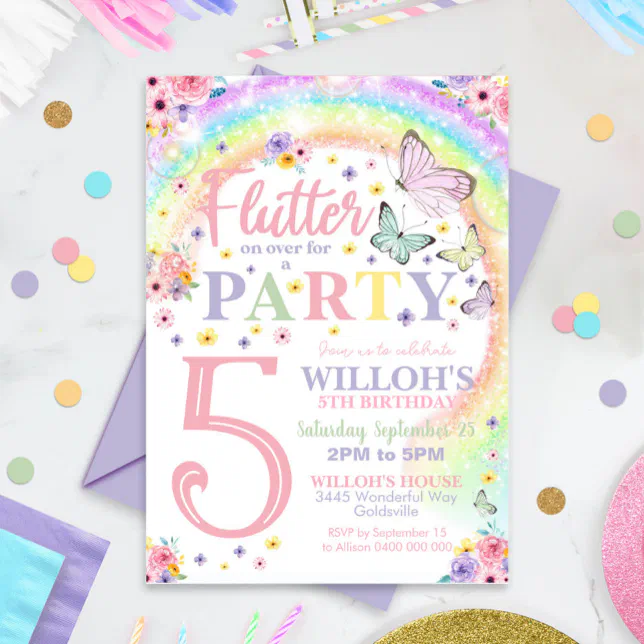 Butterfly Birthday Invitation Rainbow Butterfly | Zazzle