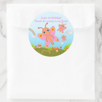 Butterfly Birthday Party thank you note Classic Round Sticker | Zazzle