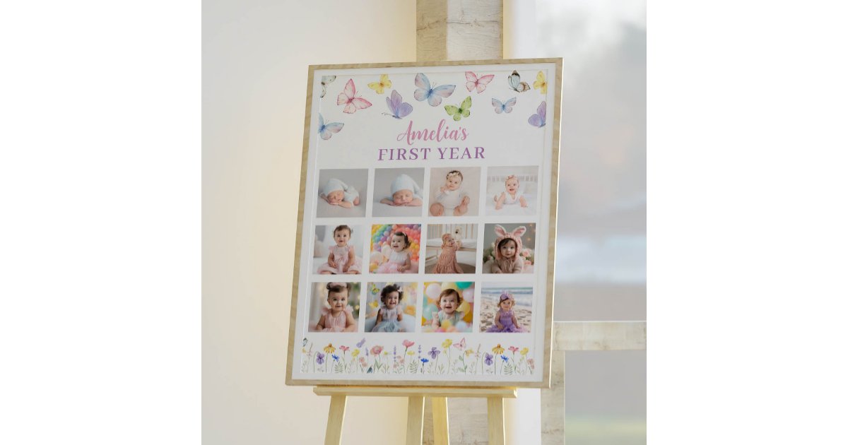 Butterfly Birthday Photo Milestone Poster | Zazzle
