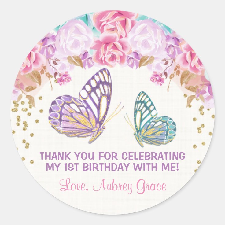 Butterfly birthday stickers, 1st birthday stickers | Zazzle