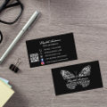 Butterfly black silver QR code elegant script Business Card | Zazzle