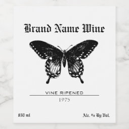Butterfly Black & White Minimalist Butterflies Wine Label | Zazzle
