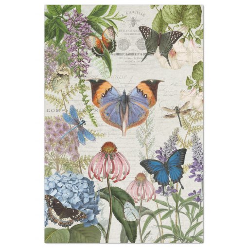 Butterfly Botanical Flower Garden Floral Decoupage Tissue Paper | Zazzle