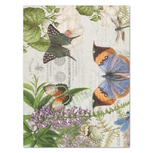 Butterfly Botanical Flower Garden Floral Decoupage Tissue Paper | Zazzle