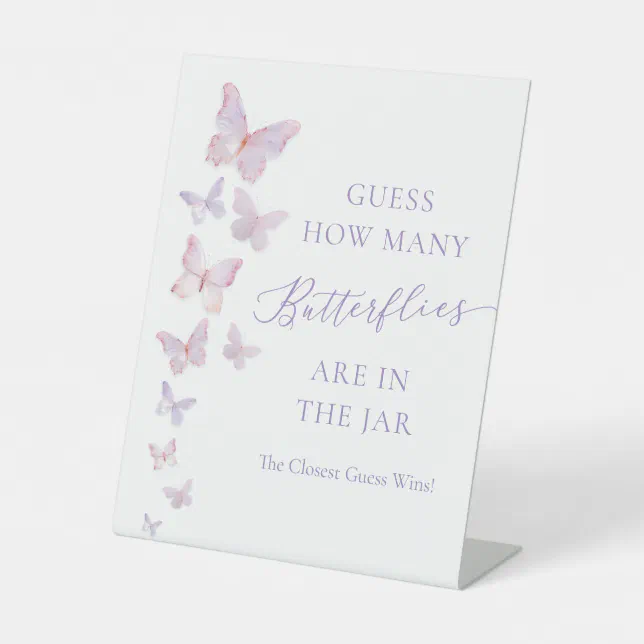 Butterfly Bridal Shower Guess How Many Butterflies Pedestal Sign | Zazzle