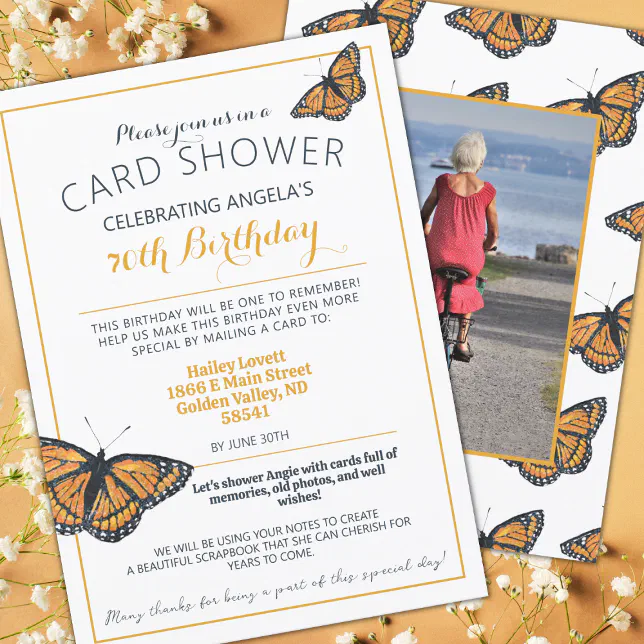 Butterfly Card Shower Birthday Photo Invitation | Zazzle