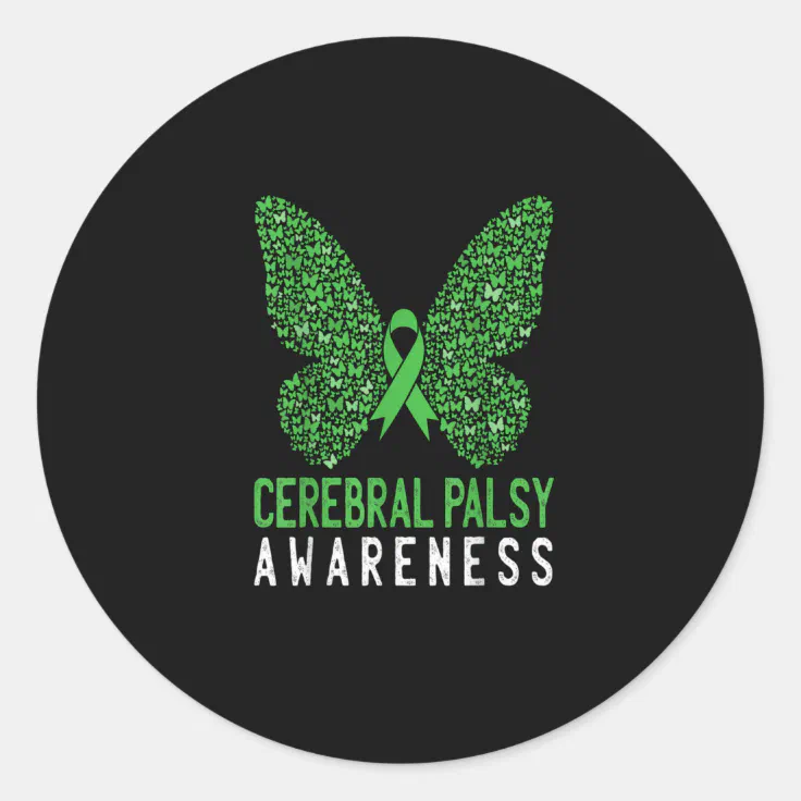 Butterfly Cerebral Palsy Awareness Green Ribbon Classic Round Sticker | Zazzle