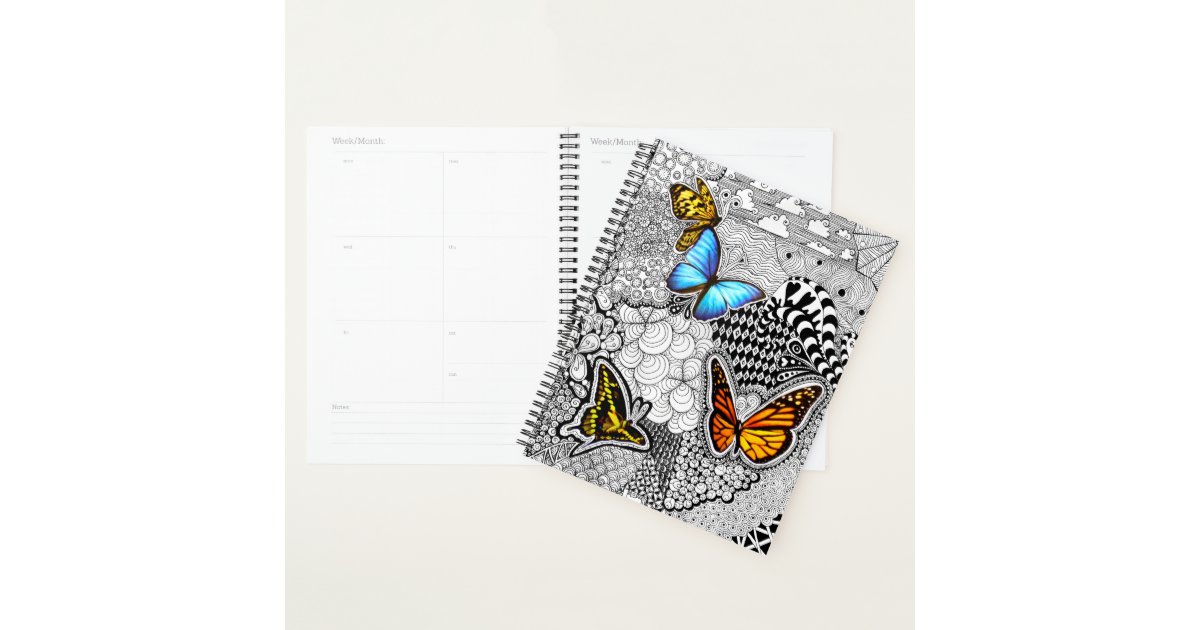 Butterfly Doodle Art Collage Planner | Zazzle