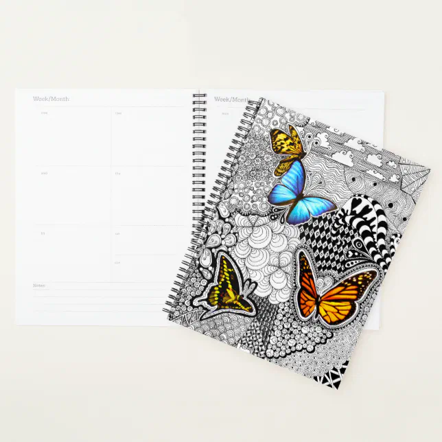 Butterfly Doodle Art Collage Planner | Zazzle