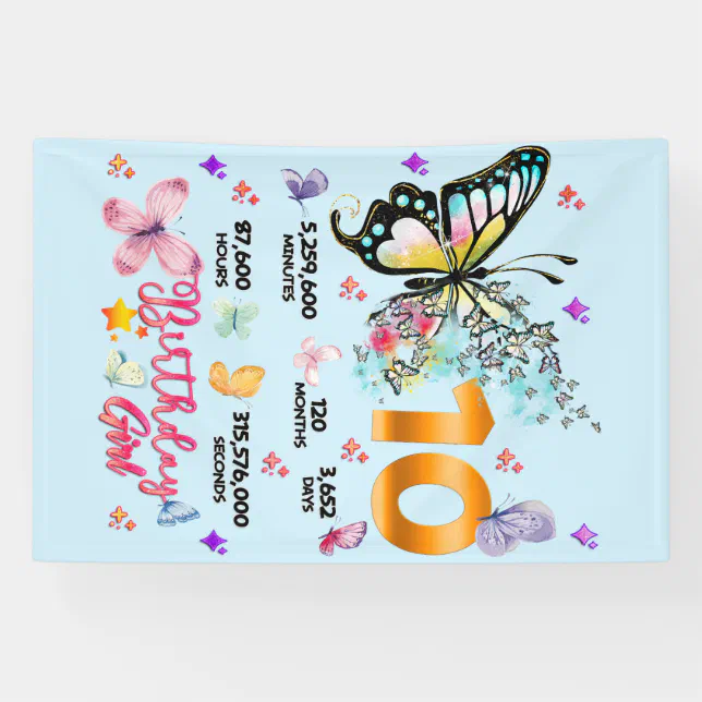 Butterfly Double Digits 10 years Old Butterflies Banner | Zazzle