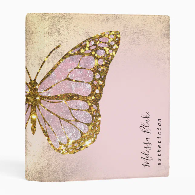 butterfly faux pink glitter mini binder | Zazzle