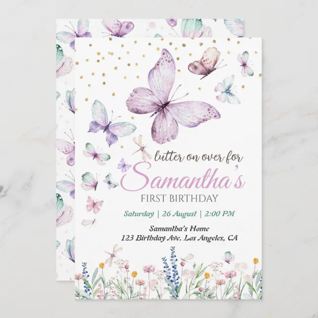 Butterfly First Birthday Invitation | Zazzle