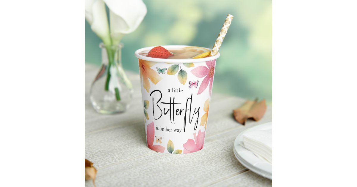 Butterfly Floral Baby Shower Personalized Paper Cups | Zazzle