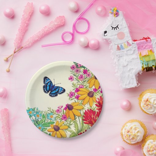 Butterfly Floral Garden Paper Plates | Zazzle
