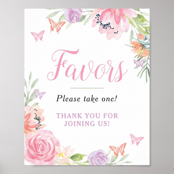 Butterfly Florals Party Favors Sign | Zazzle.com