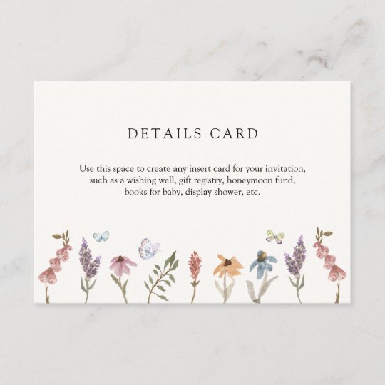 Butterfly Flower Garden Details Enclosure Card | Zazzle.com