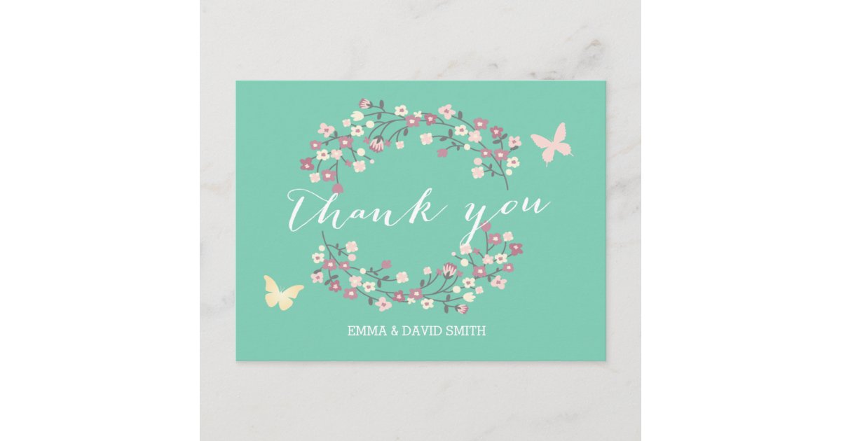 Butterfly & Flowers Spring Wedding Thank You Postcard | Zazzle