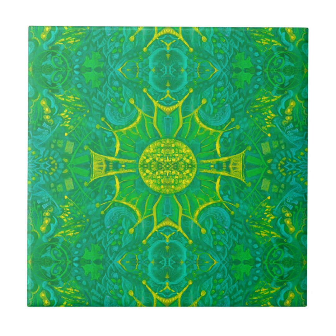 Butterfly Forest Bohemian Arabesque Pattern Green Ceramic Tile | Zazzle