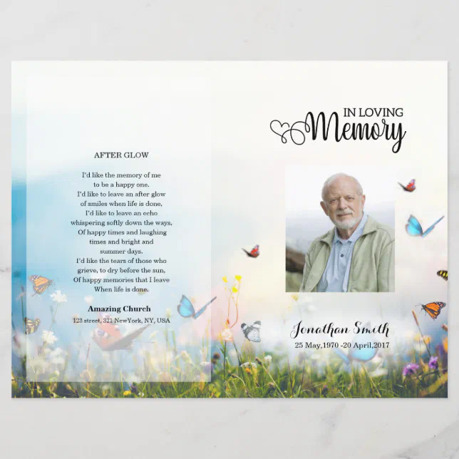 Butterfly Funeral Program template | Zazzle