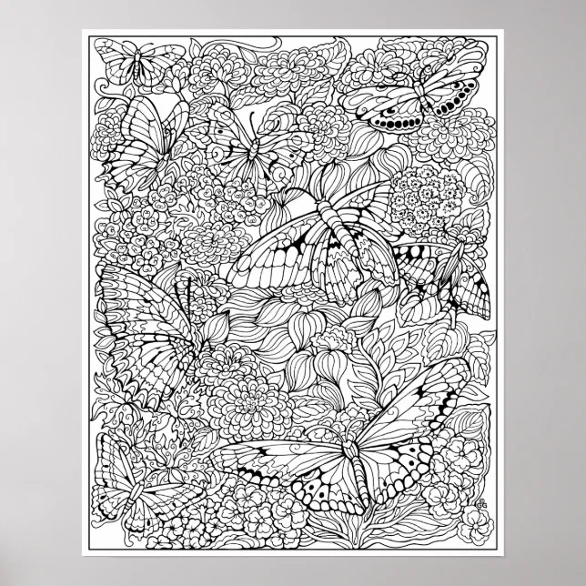 Butterfly Garden Coloring Poster | Zazzle