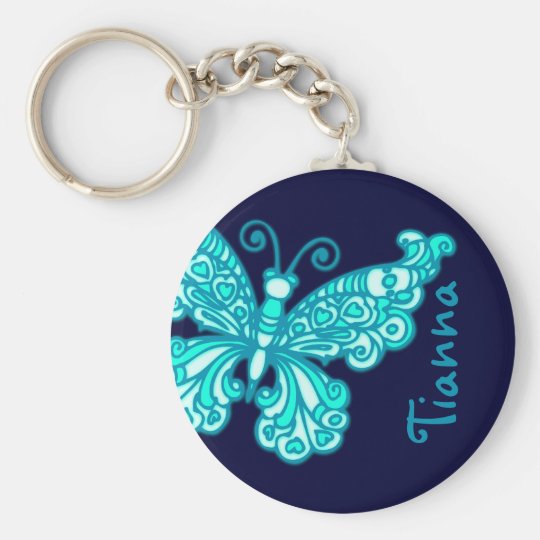 Butterfly girls purple blue sky name keychain | Zazzle.com