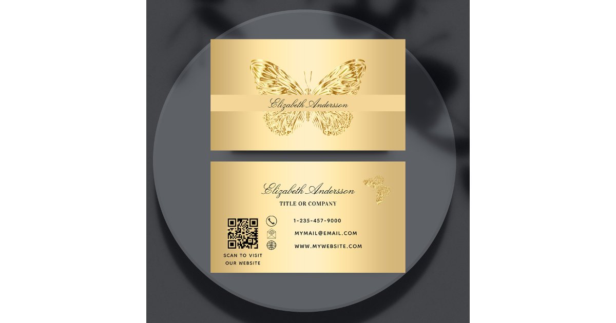 Butterfly gold QR code script Business Card | Zazzle