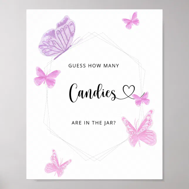 Butterfly guess how many candies poster | Zazzle